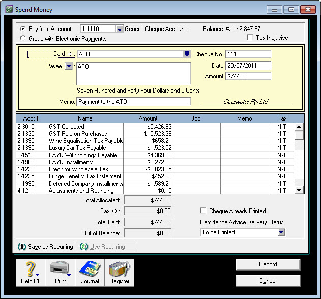 Recording an ATO payment or credit (Australia only) - Support Notes ...