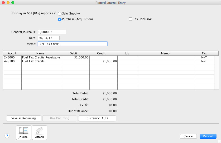 Fuel tax credits (Australia only) - Support Notes: MYOB AccountEdge ...