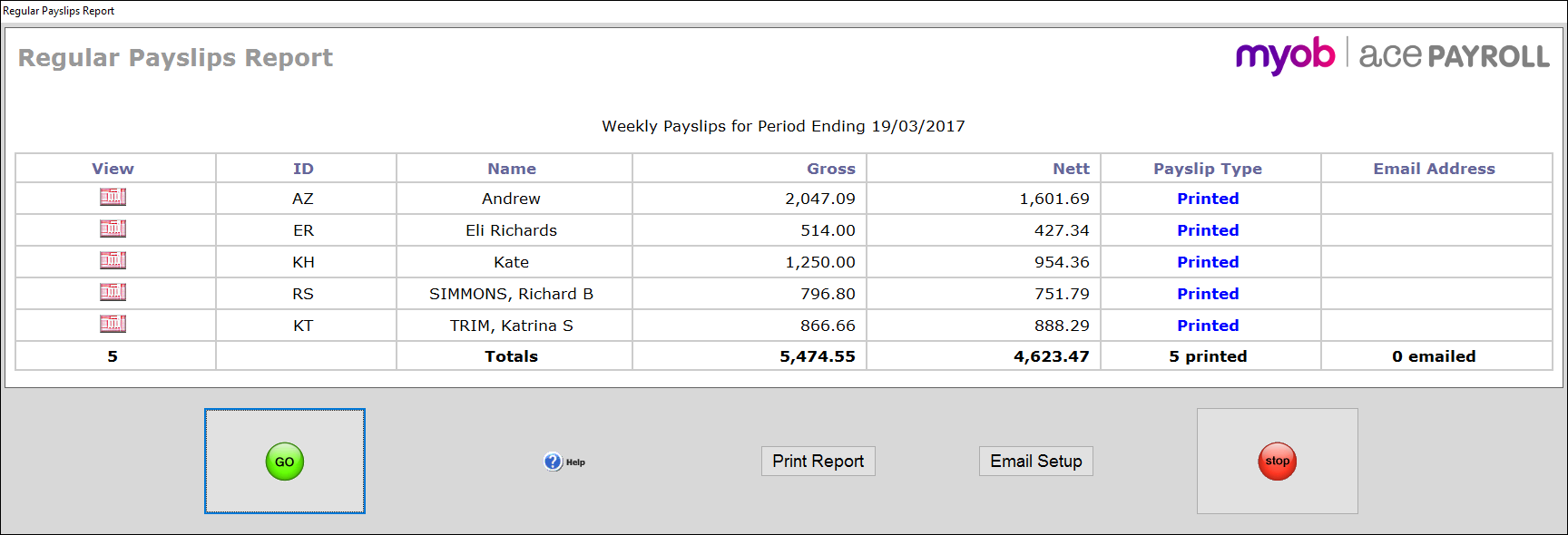 Regular Payslips Report - Ace Payroll - MYOB Help Centre