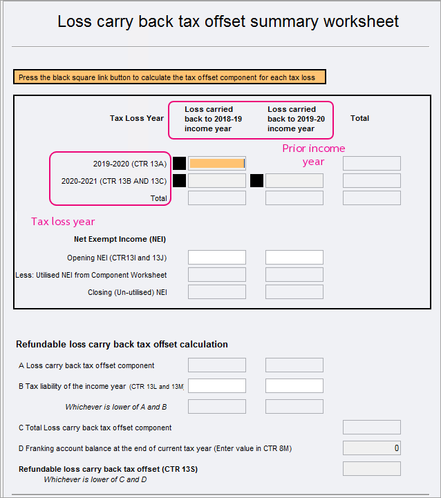 Loss carry back worksheet (for 2021 Company returns) - PS Help Tax ...