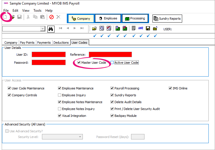 User security - IMS - MYOB Help Centre